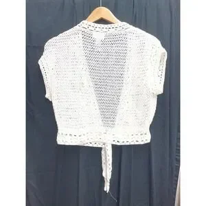 LOFT | Sweaters | Ann Taylor Loft White Crochet Tie Front Shrug Cropped ...